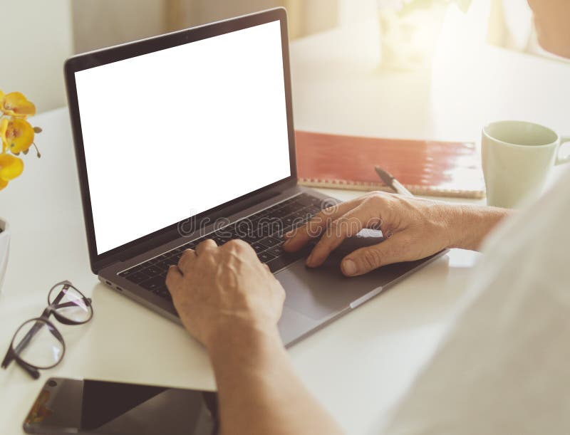 Close Up of Adult Man Hands Typing on Laptop - Man Using Notebook at ...