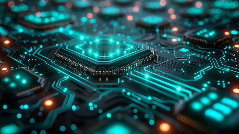 Close-up of Advanced Circuit Board with Glowing Pathways. AI Generated ...