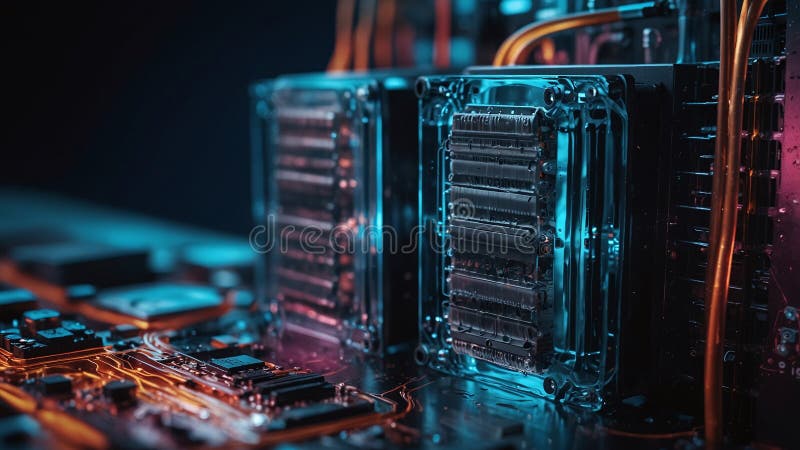 Close-Up of Advanced Computer Hardware Components with Cooling System ...