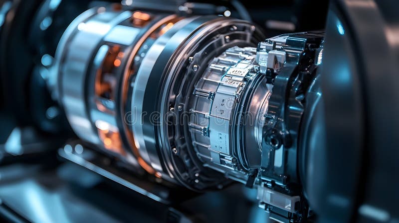 Close-up of Advanced Electric Motor Components in Industrial Machinery ...