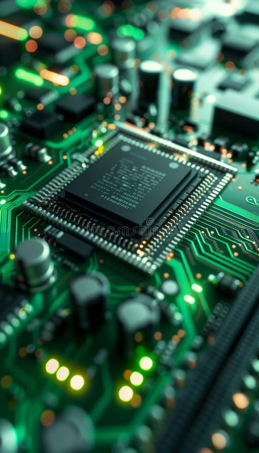 Close Up of an Advanced Gpu Chip on a Green Motherboard Highlighting ...