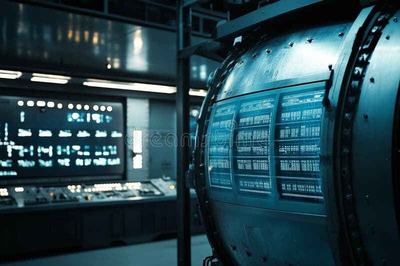 Close Up of Advanced Metallic Nuclear Payload Container in a High Tech ...