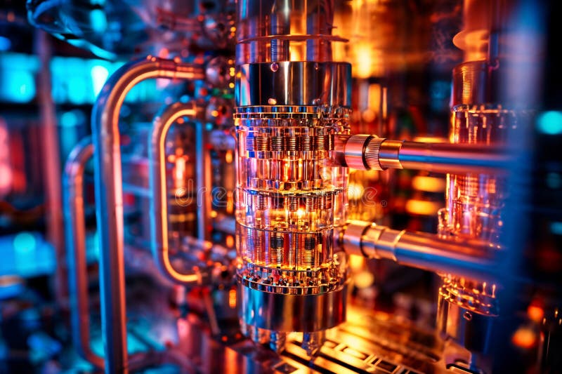 Close-Up of Advanced Quantum Computing Hardware with Vibrant Lights ...