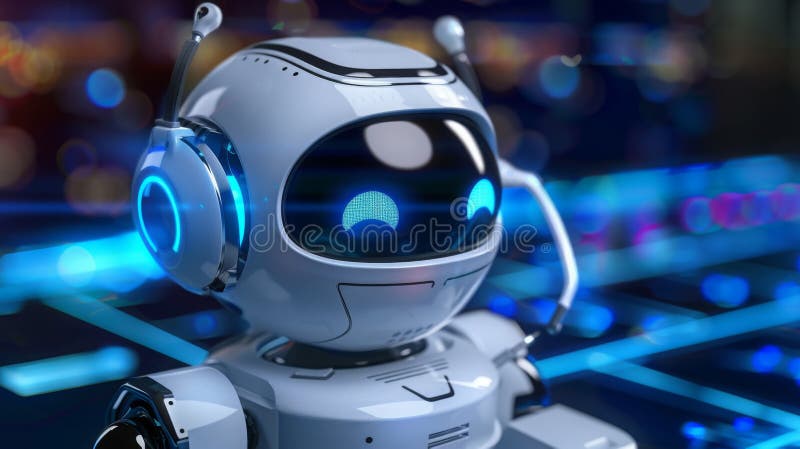 Futuristic Robot Head with Blue Glowing Eyes Stock Image - Image of ...