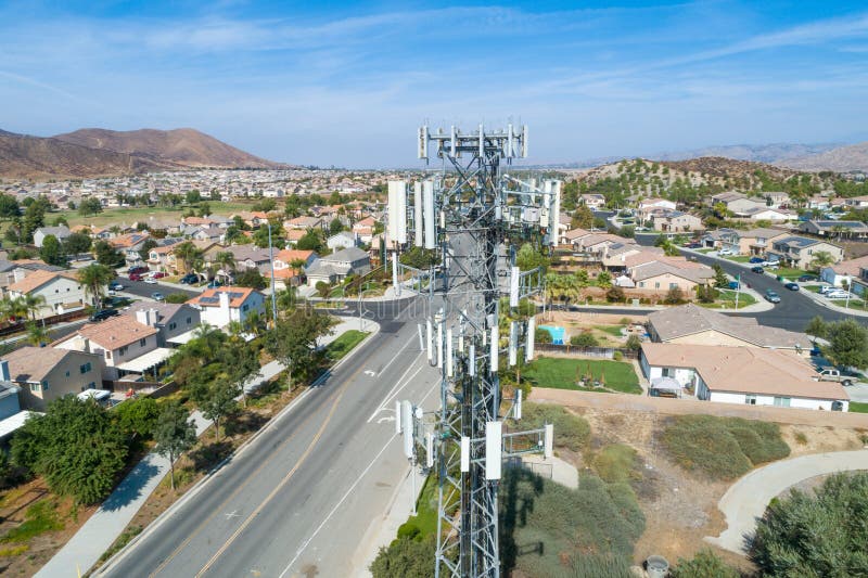 Close-up Aerial of Cellular Wireless Mobile Data Tower with ...