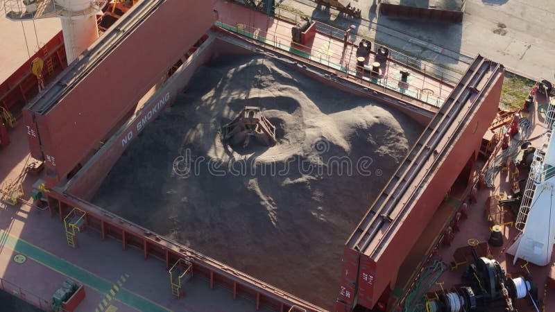 Close Up Aerial Loading Ship with Sunflower Seed Grain by Cranes in ...