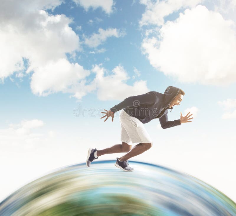 Close Up of African Guy Running on the Globe Stock Photo - Image of ...