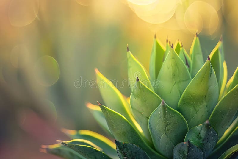 Close Up of Agave Plant with Bokeh Lights Stock Illustration ...
