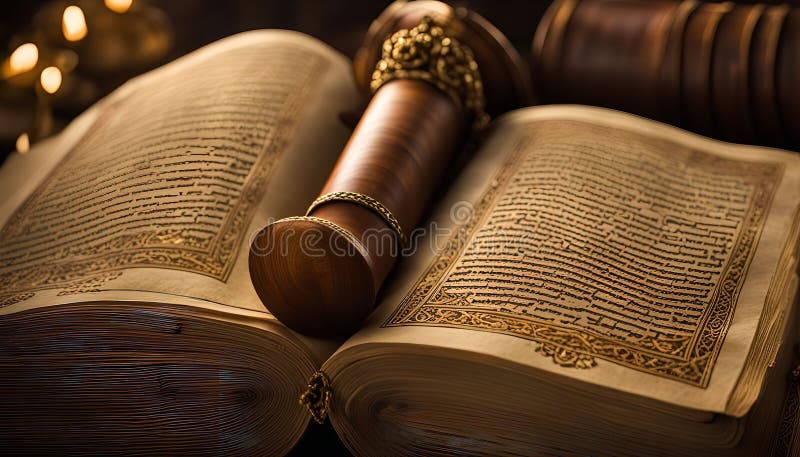 Ancient Book with Scroll and Ornate Decor Stock Illustration ...