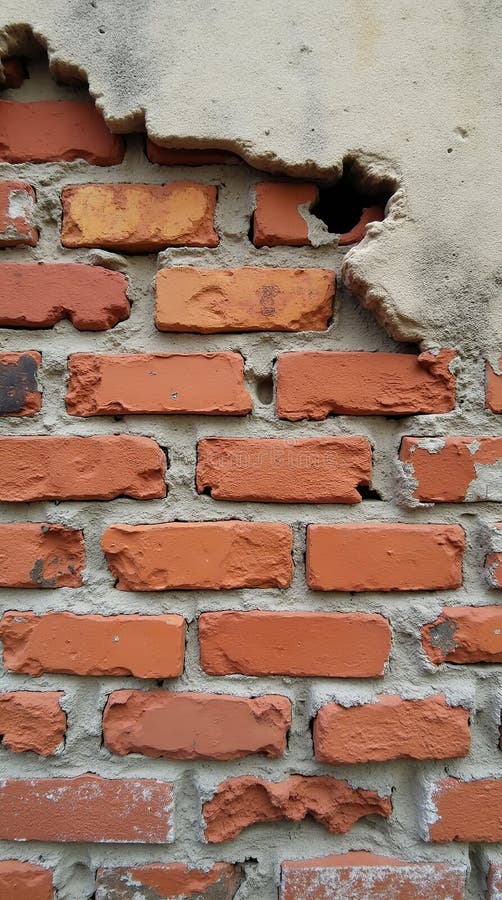 Close-Up of Aged Brick Wall with Exposed Red Bricks and Weathered ...