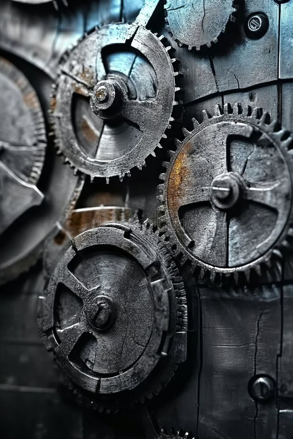 Close-Up of Aged, Interlocking Industrial Gears and Cogs, Creating a ...