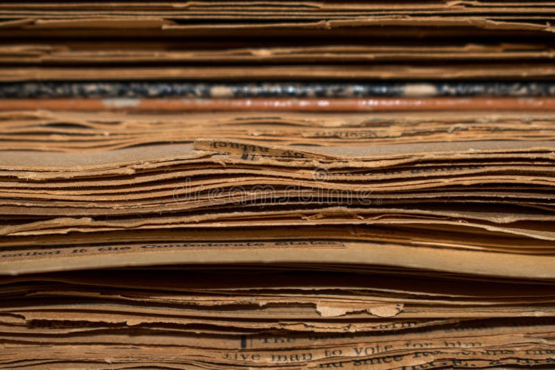 Close-Up of Aged Paper Stack with Visible Text and Details Stock Image ...