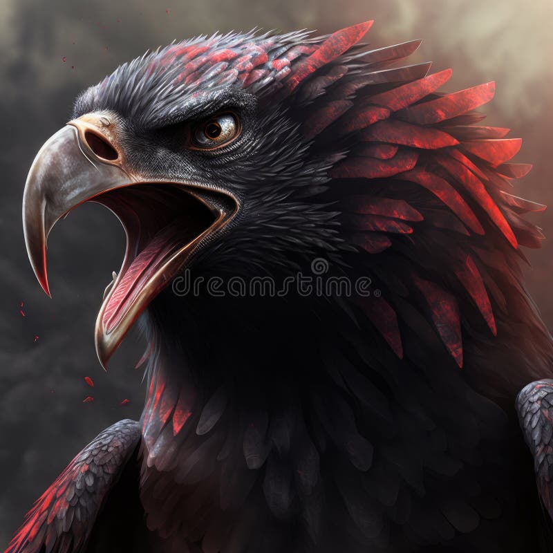 Close Up of Aggressive Black and Red Eagle Generative AI Stock ...