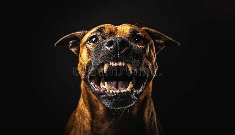 Close-up of an Aggressive Dog Baring Its Teeth Against a Black ...
