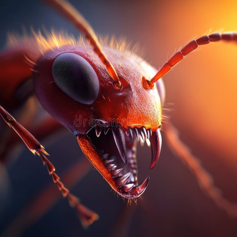 Close-up of Aggressive Red Ant with Sharp Mandibles in Dramatic ...