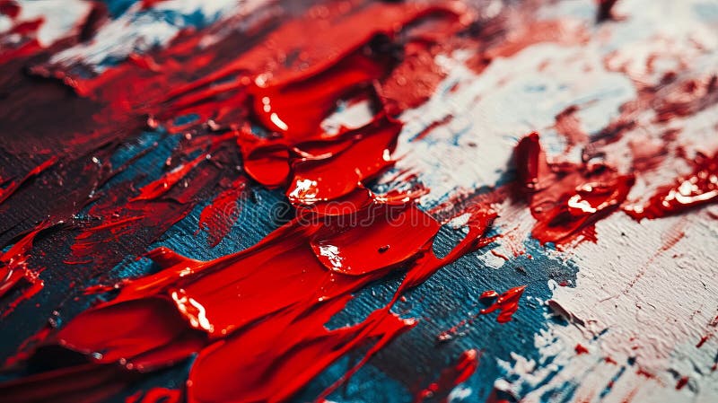 Close-up of Aggressive Red Paint Splatter on Rough Canvas Expressing ...