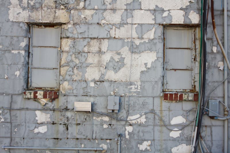 Close-Up of Aging Gray Concrete Wall with Electrical Conduits and ...