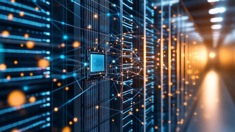 AI Chip in Network with Digital Data Center Background Stock ...