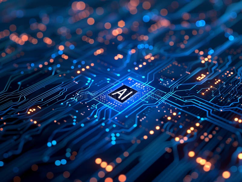 Close-up of an AI Chip on a Motherboard at Full Capacity Processing ...