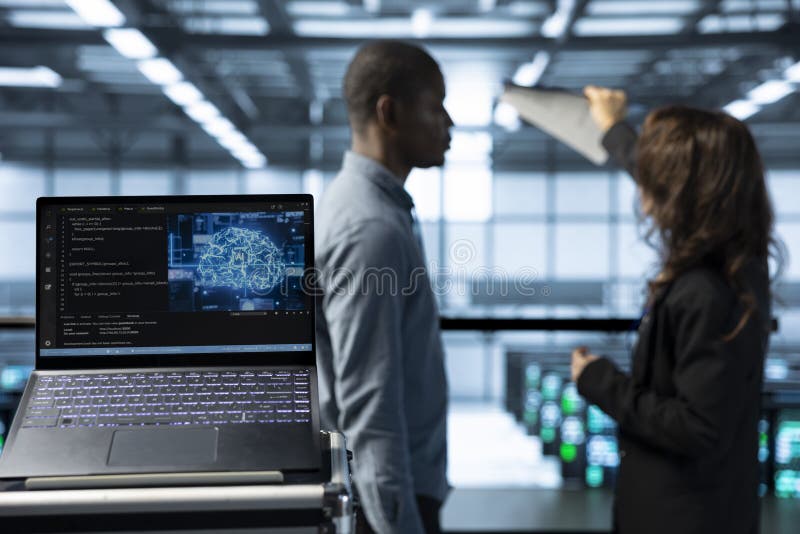 Close Up of AI Coding on Notebook Screen Next To Technicians Stock Image - Image of notebook ...