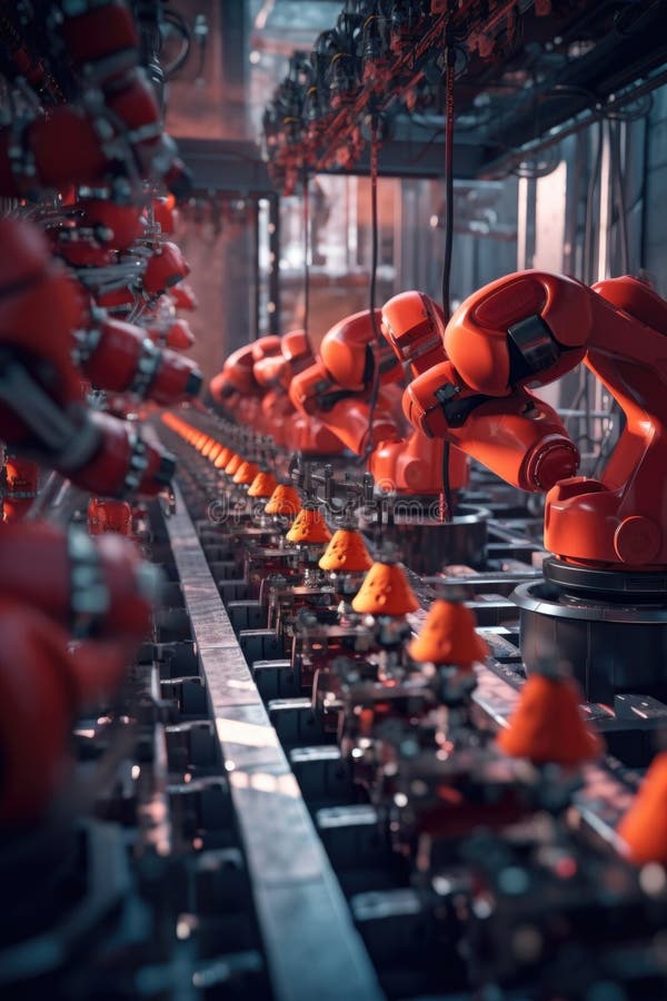 Close-up of Ai-controlled Robotic Assembly Line Stock Illustration ...