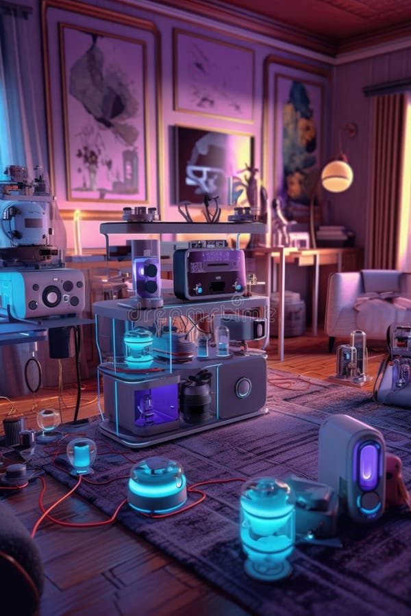 Close-up of Ai-controlled Smart Home Devices Stock Illustration ...