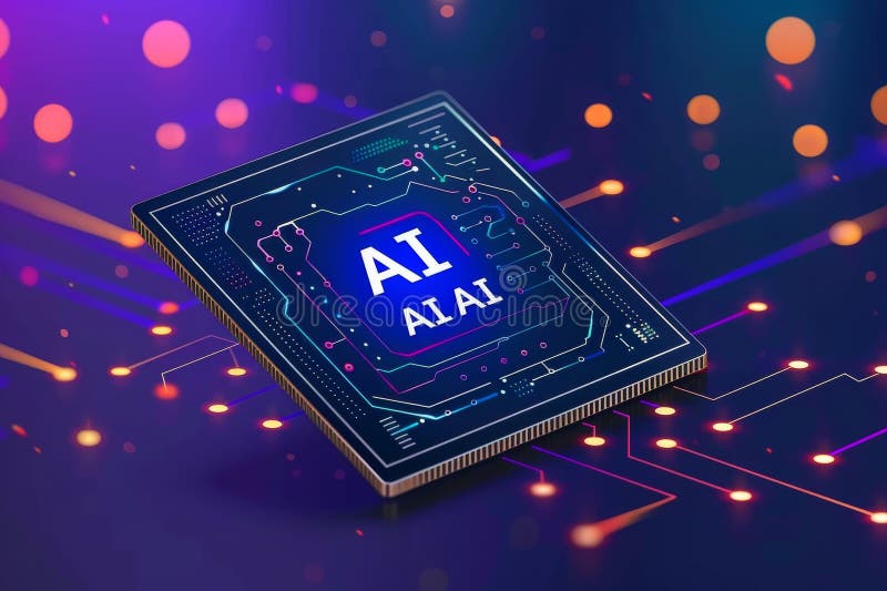 Close Up of AI Microchip, Neon Lit Circuit Board, Futuristic Artificial ...