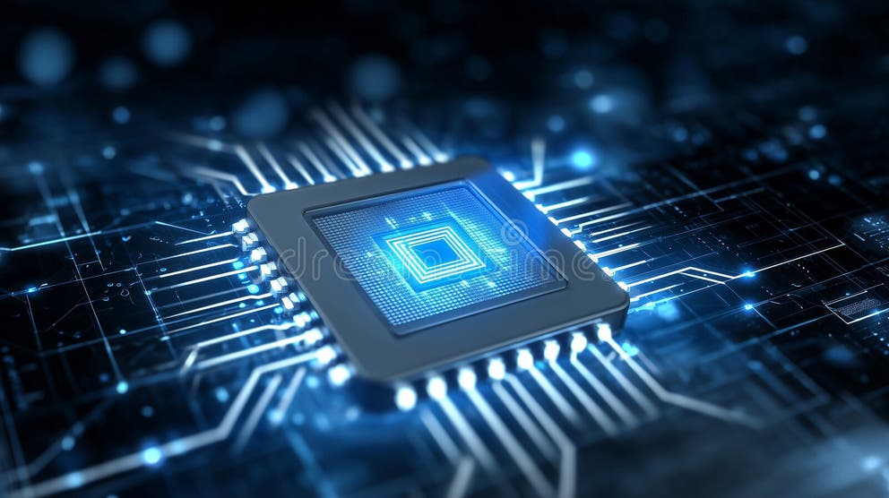 Close Up of AI Processor Highlighted on Circuit Blueprint Stock Image ...