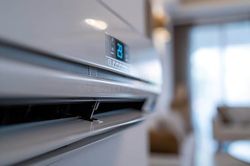 Close-up of an Air Conditioning Unit with Digital Temperature Display ...