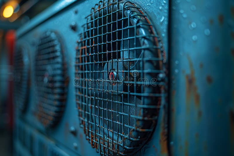 Close Up of Air Conditioning Unit with Fan Behind Metal Mesh for ...