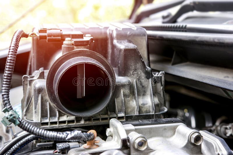 Close Up Air Flow or Oxygen Sensor of Car with Air Filter in Engine ...