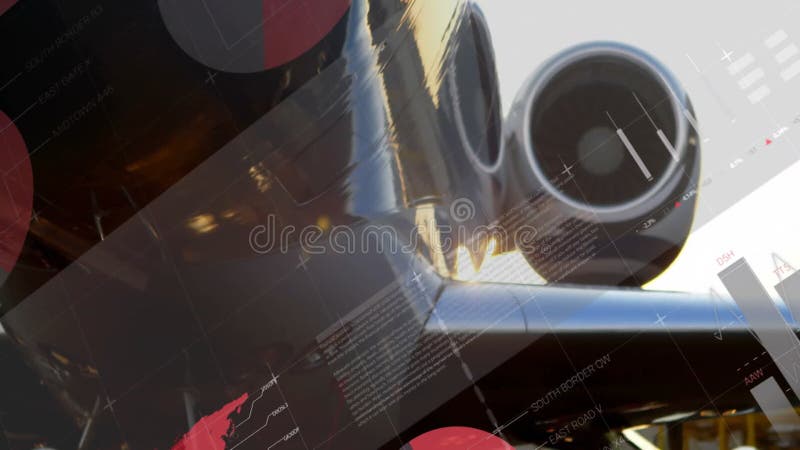 Close-up of Aircraft Engine with Digital Data Animation Overlay in ...