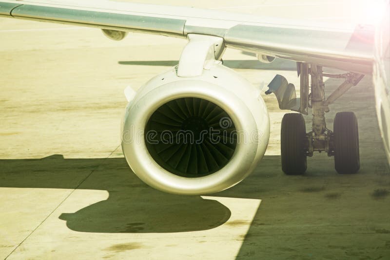 Close Up on Airplane Engine Stock Photo - Image of orange, airport ...