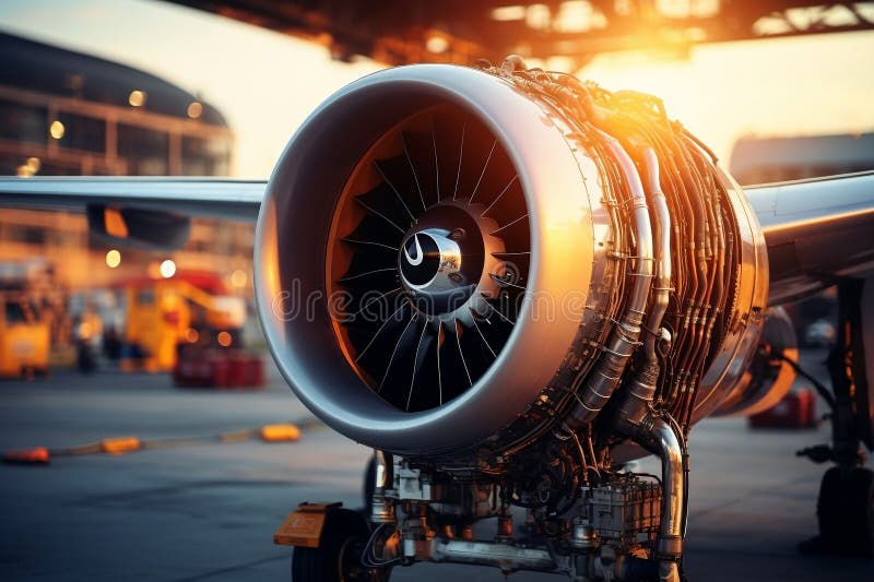 Close-Up of Airplane Engine before Takeoff. AI Stock Illustration ...