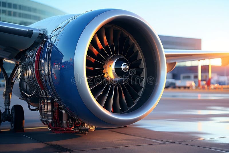 Close-Up of Airplane Engine before Takeoff. AI Stock Illustration ...