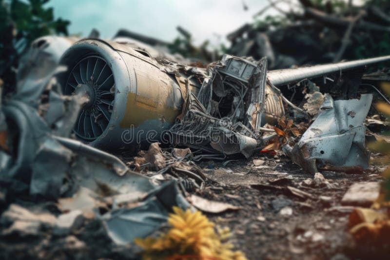 Close-up of Airplane Wreckage with Focus on Debris Stock Illustration ...