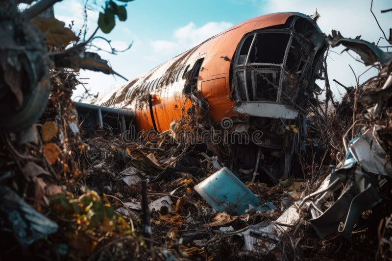 Close-up of Airplane Wreckage with Focus on Debris Stock Photo - Image ...
