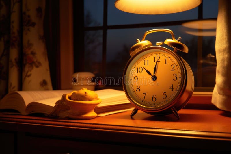 Close-up of Alarm Clock on Nightstand with Dim Lighting Stock ...