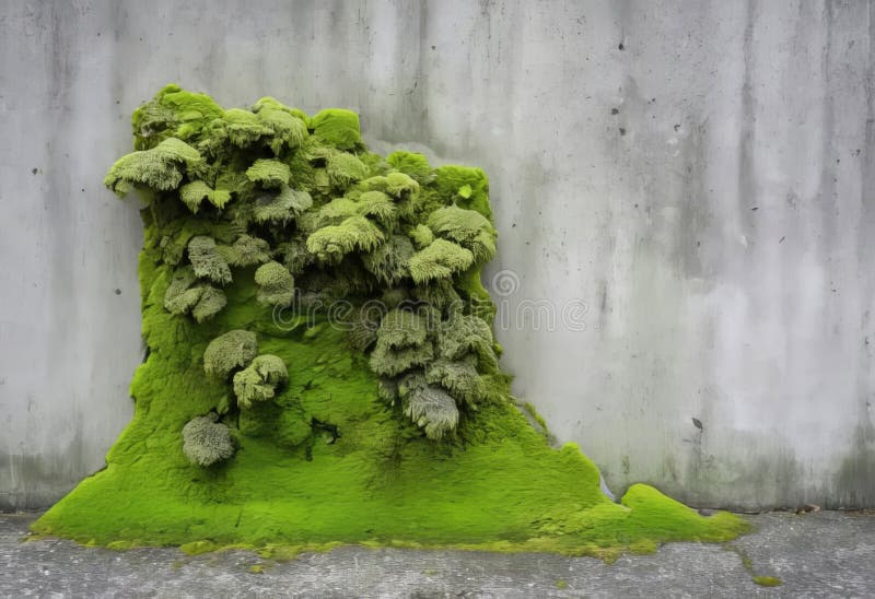 A Close-up of Algae and Moss Growing on a Concrete Wall Stock ...