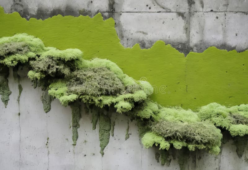 A Close-up of Algae and Moss Growing on a Concrete Wall Stock ...