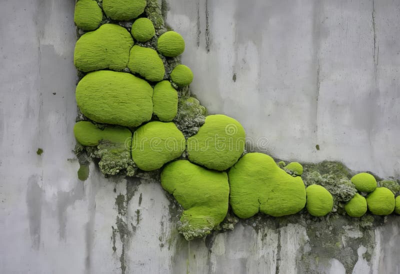 A Close-up of Algae and Moss Growing on a Concrete Wall Stock ...