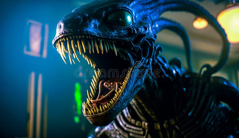 Close Up of Alien Creature with Its Mouth Open and Teeth Wide Open ...