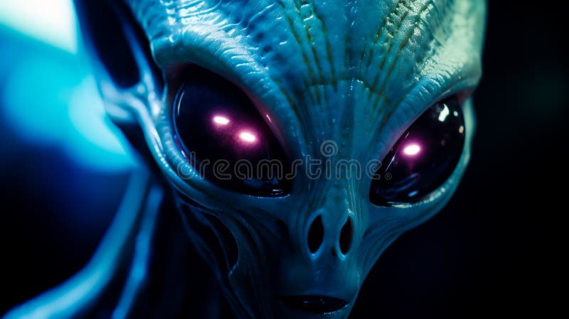 Close Up of Alien Face with Green Eyes and Blue Sky in the Background ...