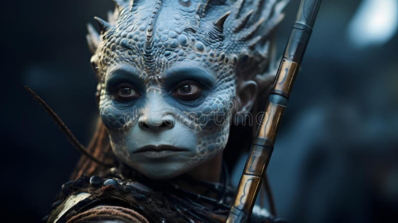 An AI Illustration of a Close-up of an Alien Female Head Looking Onward ...