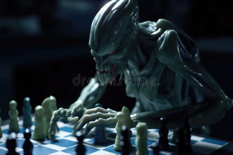 Close-up of Alien Playing Chess with the Pieces in Motion Stock ...