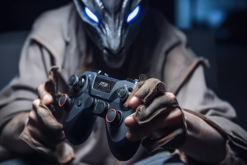 Close-up of Alien Playing Video Game with Controller in Hand Stock ...