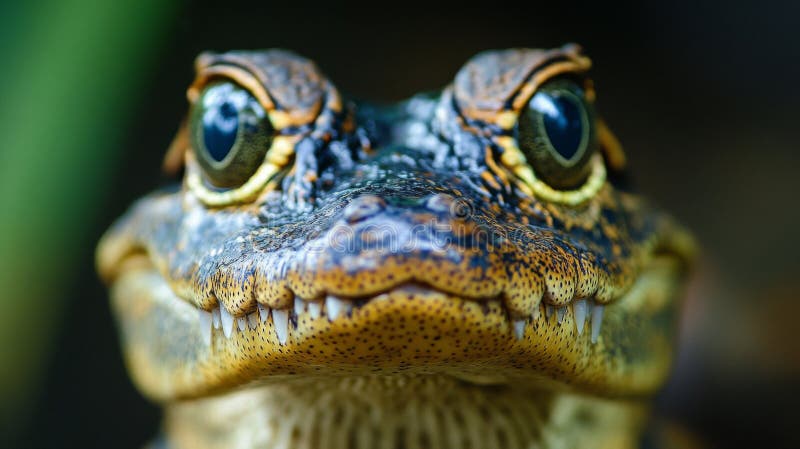 Close Up of Alligator Face, Brown and Green Scales, Dark Background ...