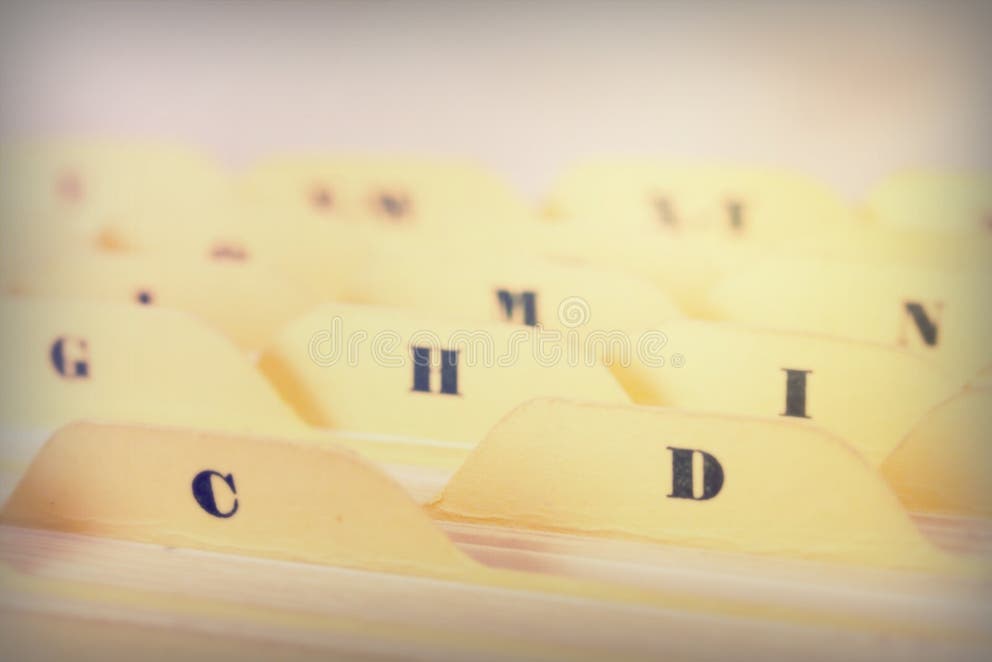 Close Up of Alphabetical Index Cards in Box Stock Photo - Image of file ...