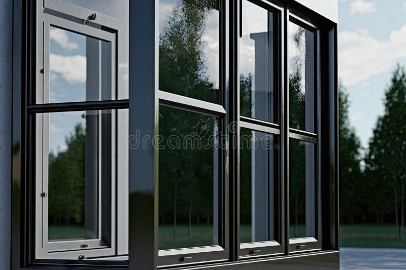 Close-up of Aluminium Windows, with Clear View of the Outside Stock ...