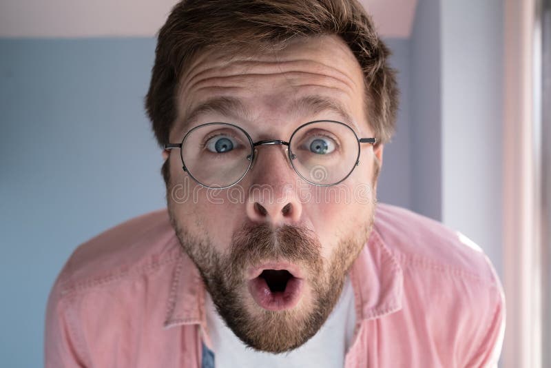 Close-up of an Amazed Man in Glasses, with a Funny Expression on His ...